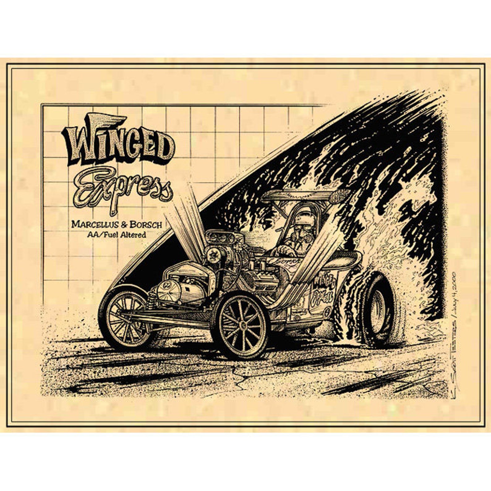 Drag Racing Art, Marcellus & Borsch "winged Express" Car Art, Aa/fuel ...