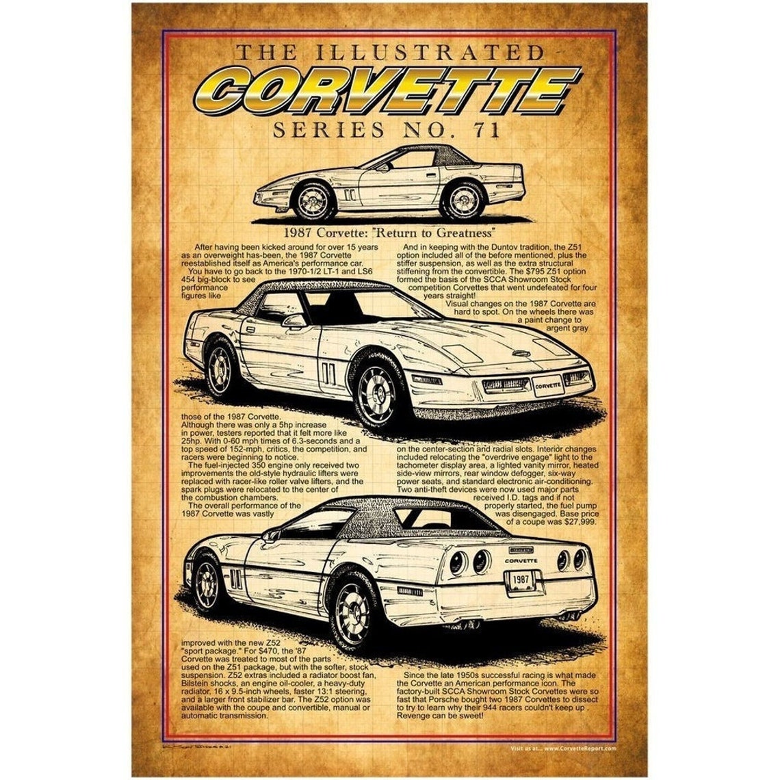 1987 Corvette Stingray Canvas Poster, 12x18, 16x24, Classic C4 Corvette ...