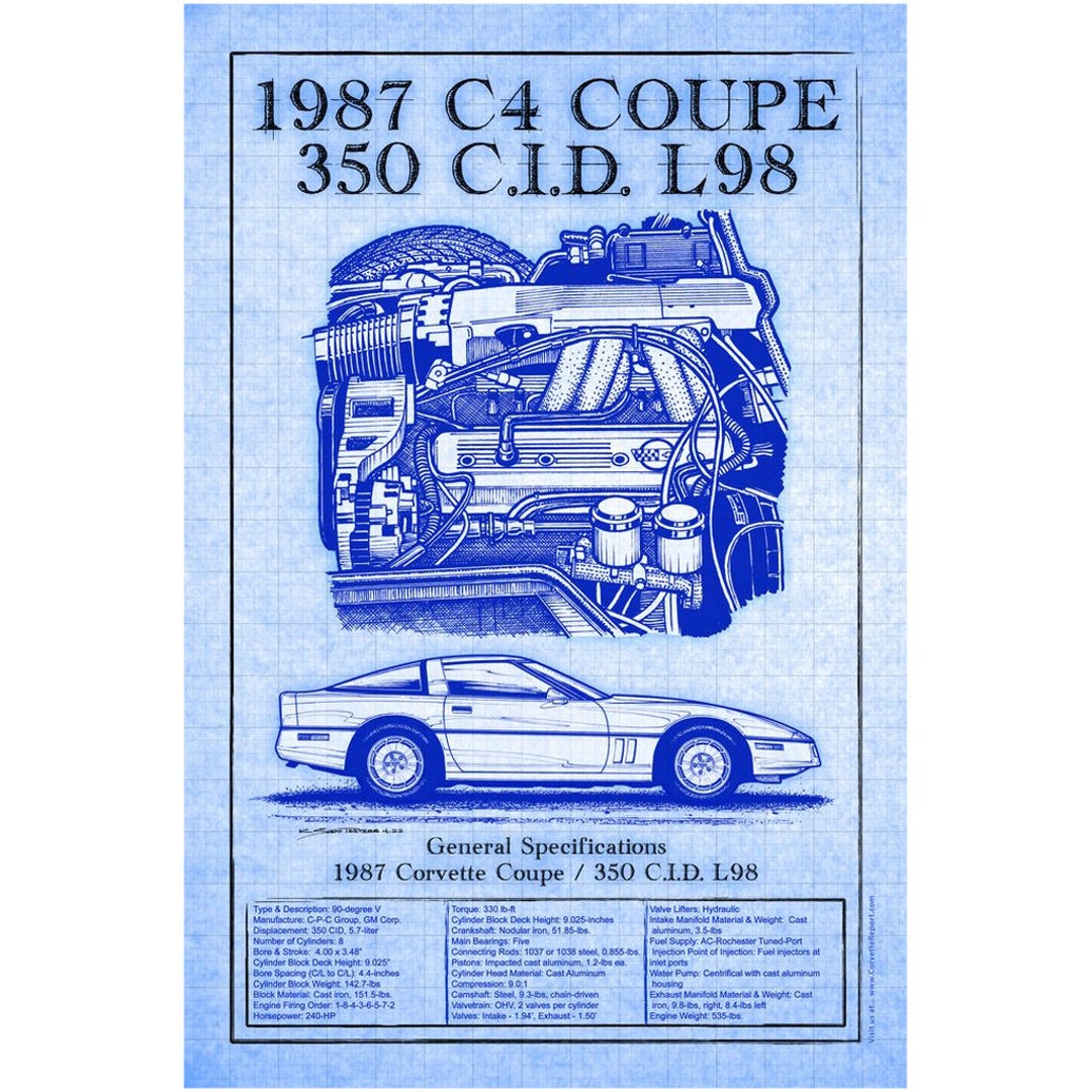 1987 Corvette Coupe L98 350 L98 Engine Canvas Poster Art Print 12x18 ...