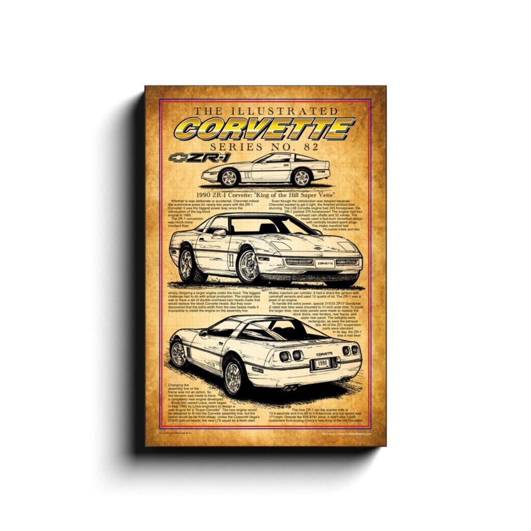 1990 ZR-1 Corvette Canvas Wrap Art Print ,12x18, 16x24, Classic C4 ...