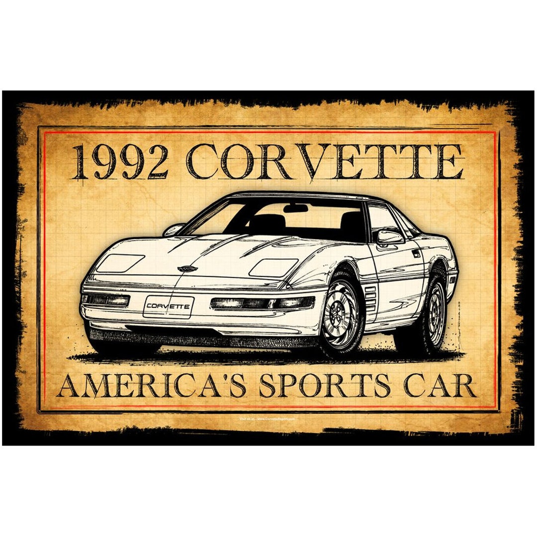 1992 C4 Corvette Canvas Poster Print, 12x18, 16x24, Classic C4 Corvette ...