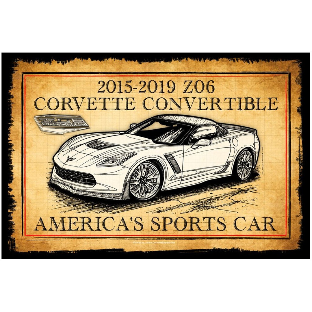 2015-2019 C7 Z06 Corvette Convertible Canvas Poster Print, 12x18, 16x24 ...