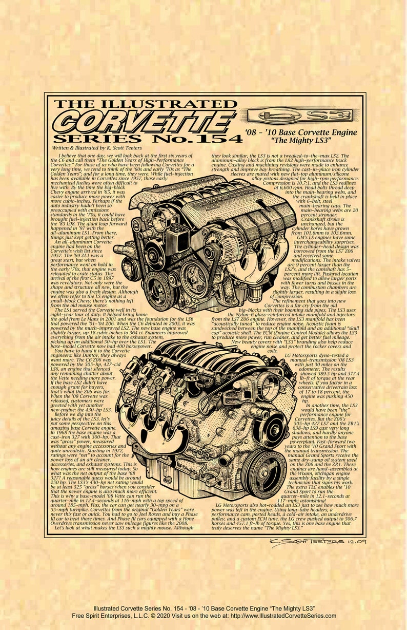 C6 2008 2013 Corvette LS3 Engine Art Print, ICS-154 by K. Scott Teeters ...