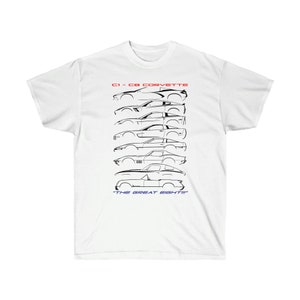 C1 to C8 Corvette Generations T-shirt, C1 to C8 Profile Art Shirt ...