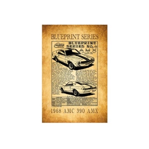 1968 AMC AMX Canvas Poster Art Print, American Motors Muscle Car, Sizes ...