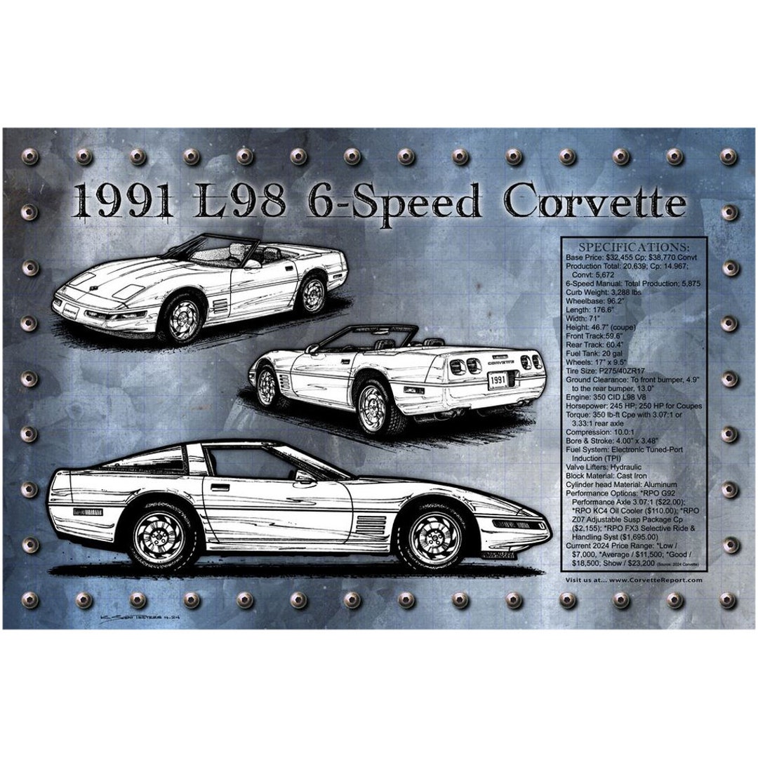 1991 L98 Corvette Art and Specs Canvas Poster, 18 X 12 Ox 24 X 16 - Etsy