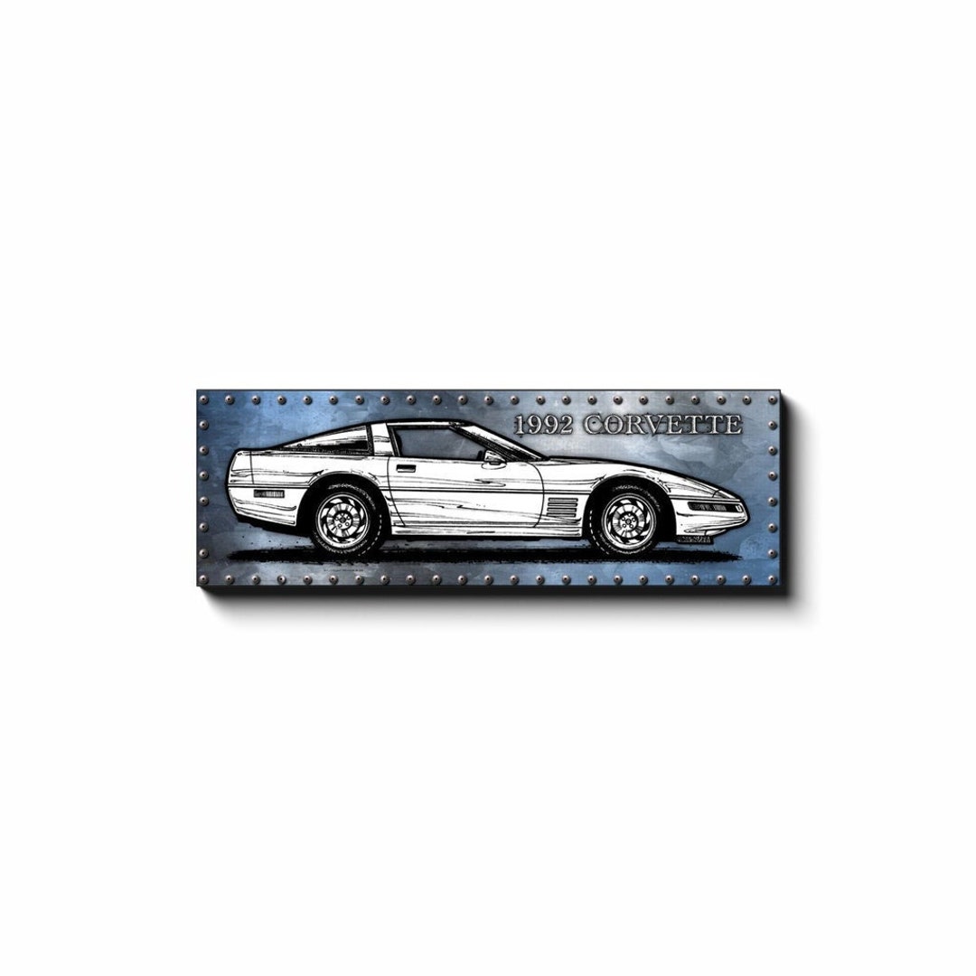 1992 Corvette Coupe Canvas Wrap Art Print, 12" X 36" Classic C4 LT1 350 ...