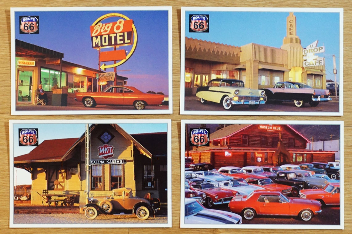 Vintage Route 66 Car Postcards, Collection of 12 Rt 66 Collectible 4 X ...