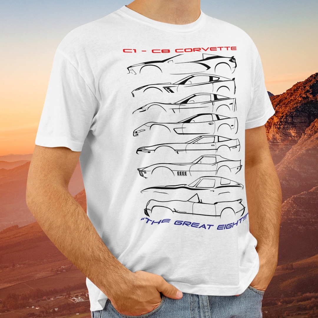 C1 to C8 Corvette Generations T-shirt, C1 to C8 Profile Art Shirt ...