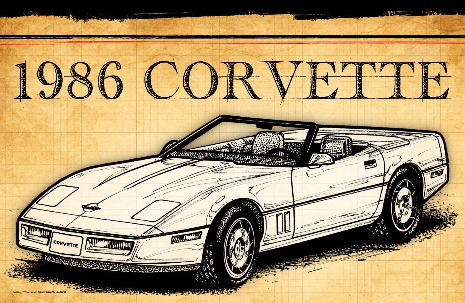 1984 C4 Corvette Canvas Wrap Art Print ,12x18, 16x24 Classic C4 ...