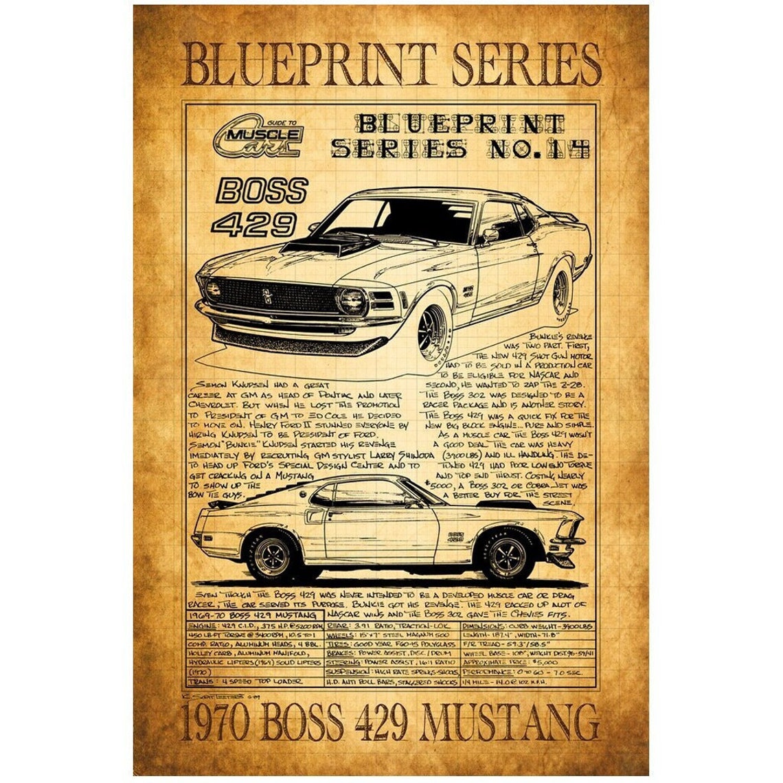1970 BOSS 429 Mustang Canvas Poster Art Print Mustang Muscle - Etsy
