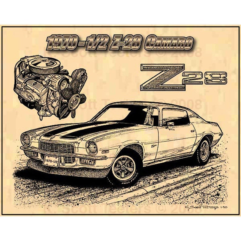 1970-1/2 Z-28 Camaro Car Art Print, Z 28 Chevy Musclecar,man Cave Decor ...