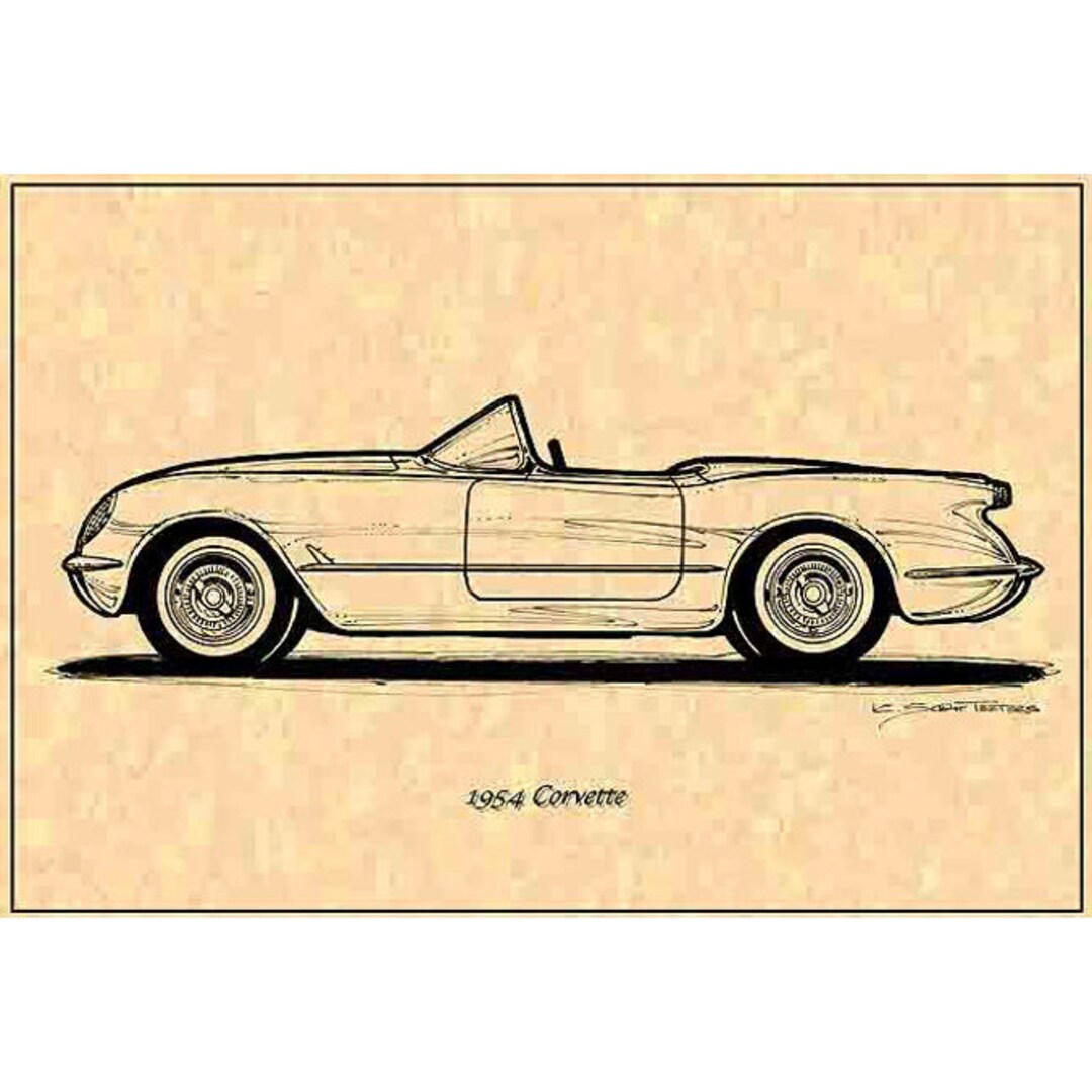 1954 C1 Corvette Profile Car Art Print54 C1 Printc1 - Etsy