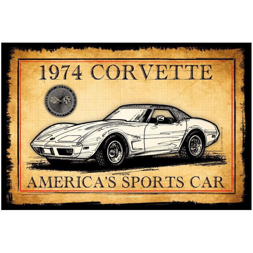 1974 Corvette Stingray Canvas Poster Print, 12x18, 16x24, Classic C3 ...