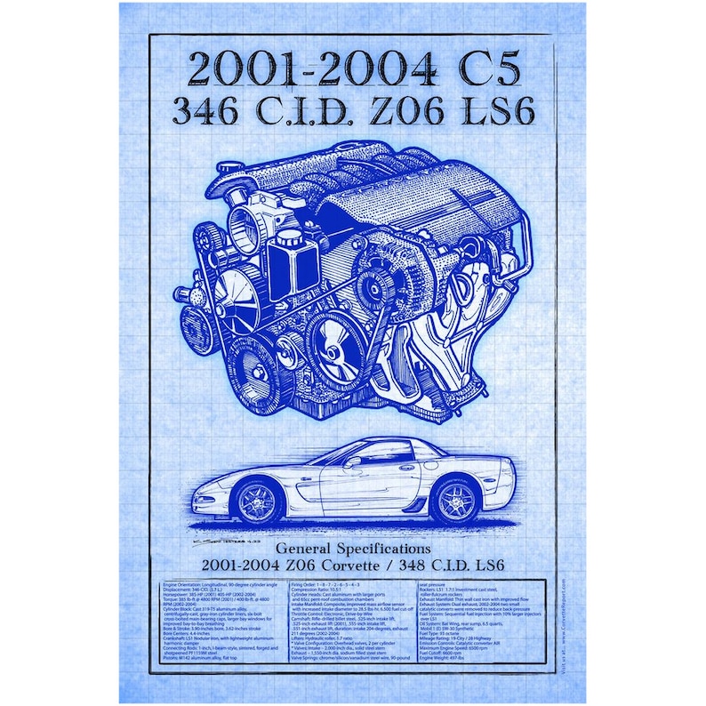 2001-2004 LS6 Z06 Corvette Engine Canvas Poster Art Print, 12x18, 16x24 ...