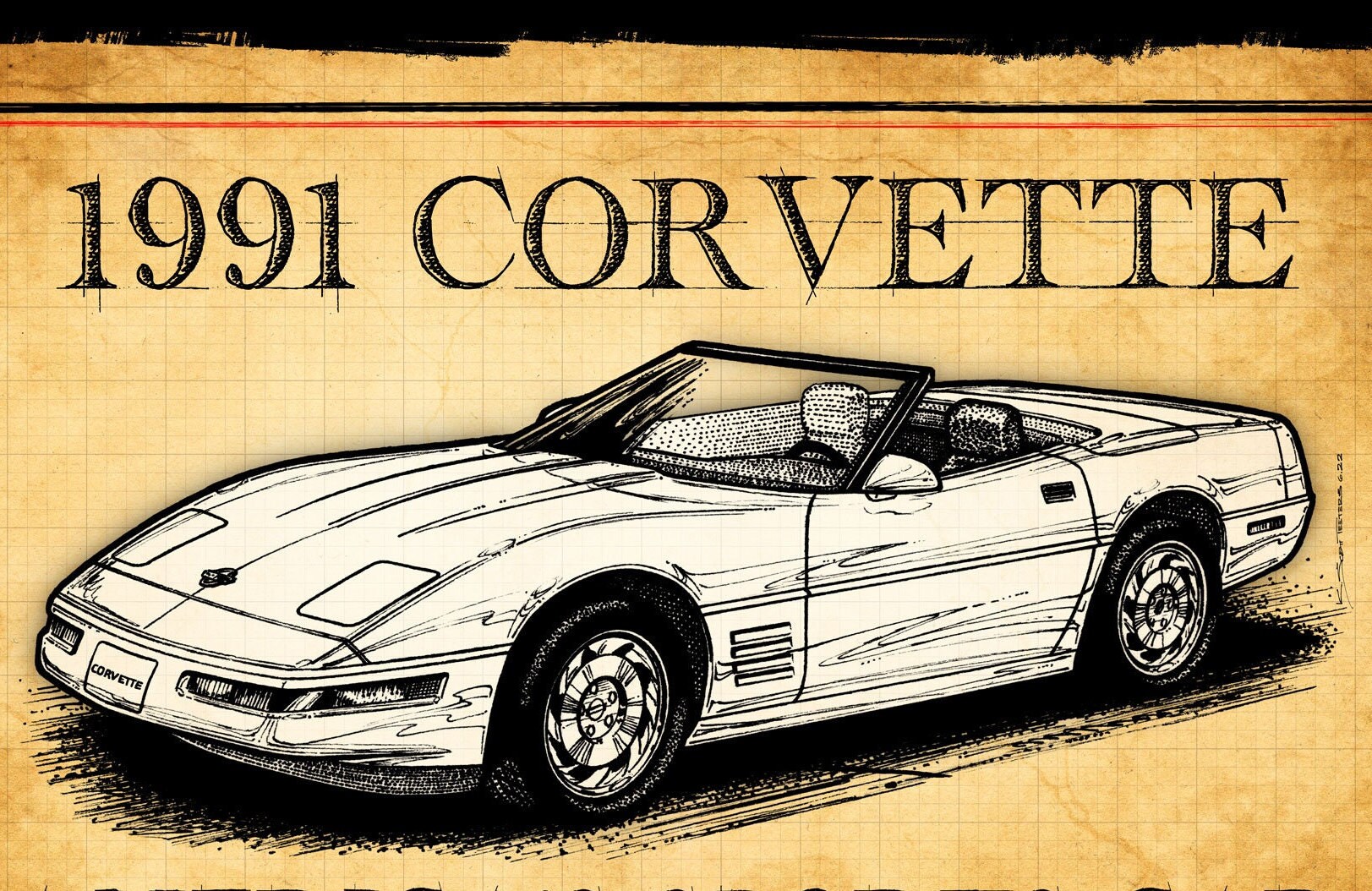 1991 C4 Corvette Canvas Poster Print, 12x18, 16x24, Classic C4 Corvette ...