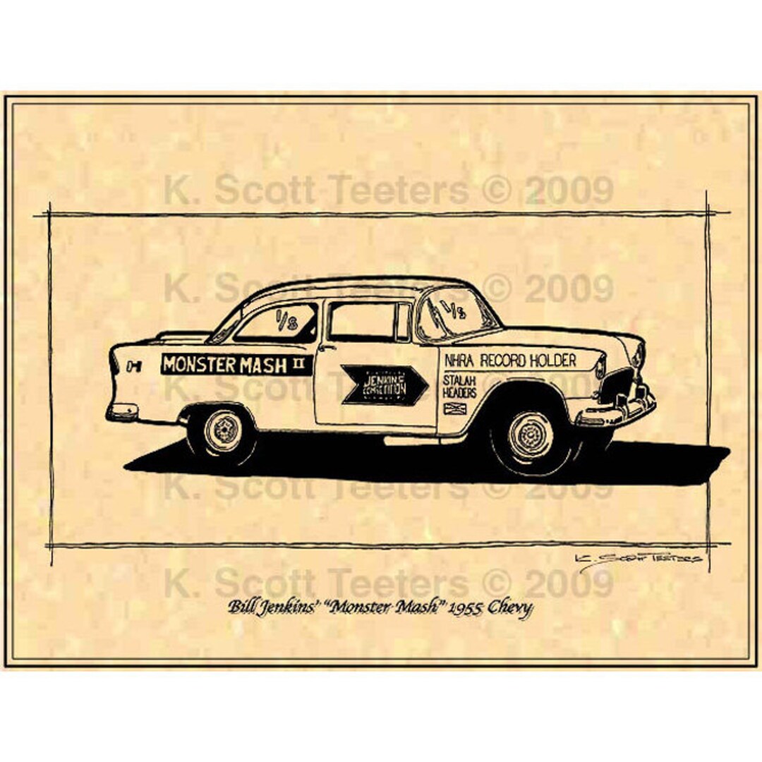 Bill Grumpy Jenkins' Monster Mash '55 Chevy Pro Stock Car Art,55 Chevy ...