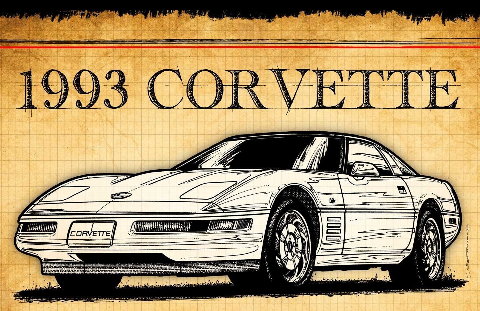 1993 C4 Corvette Canvas Poster Art Print ,12x18, 16x24 Classic C4 LT1 ...