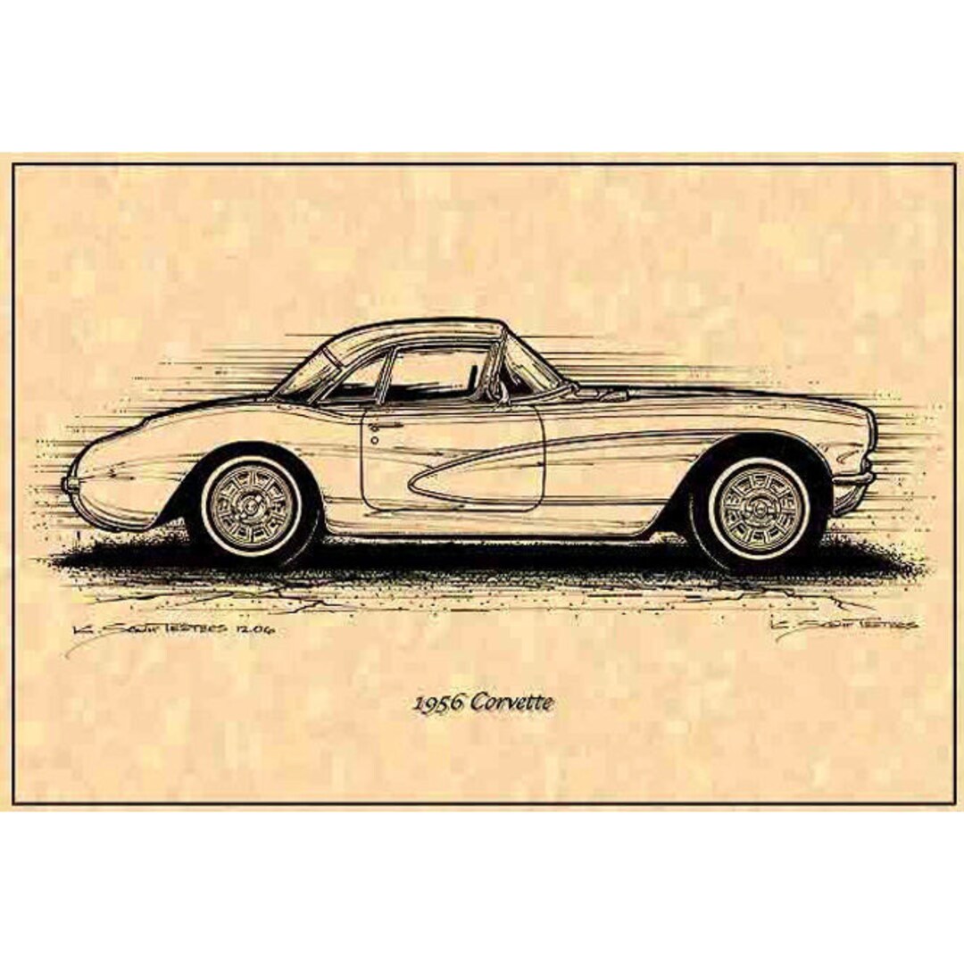 1956 C1 Corvette Profile Car Art Print,56 C1 Print,c1 Corvette,man Cave ...