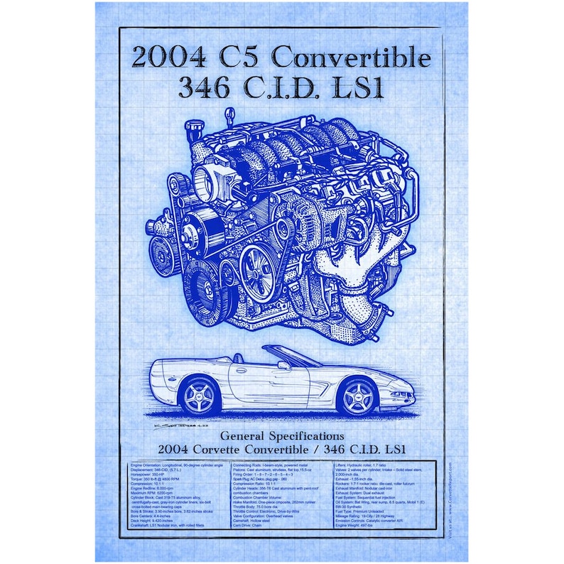 2004 Corvette Convertible LS1 Engine Canvas Poster Art Print, 12x18 ...