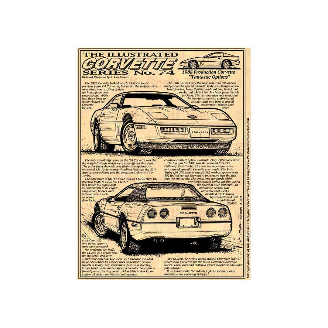 1988 Corvette Coupe Art Print, C4 Corvette,man Cave Art,teeters ...