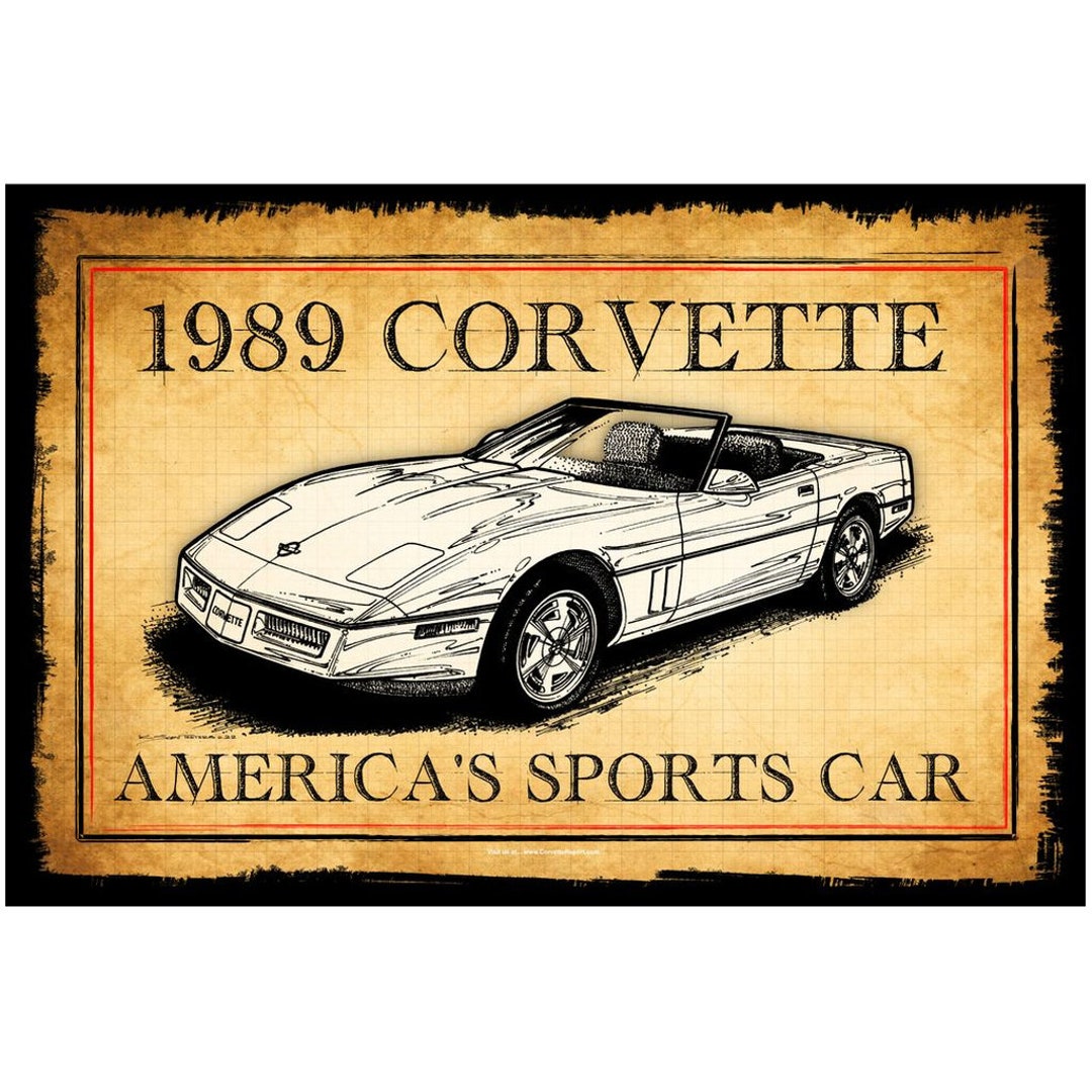 1989 C4 Corvette Canvas Poster Print, 12x18, 16x24, Classic C4 Corvette ...