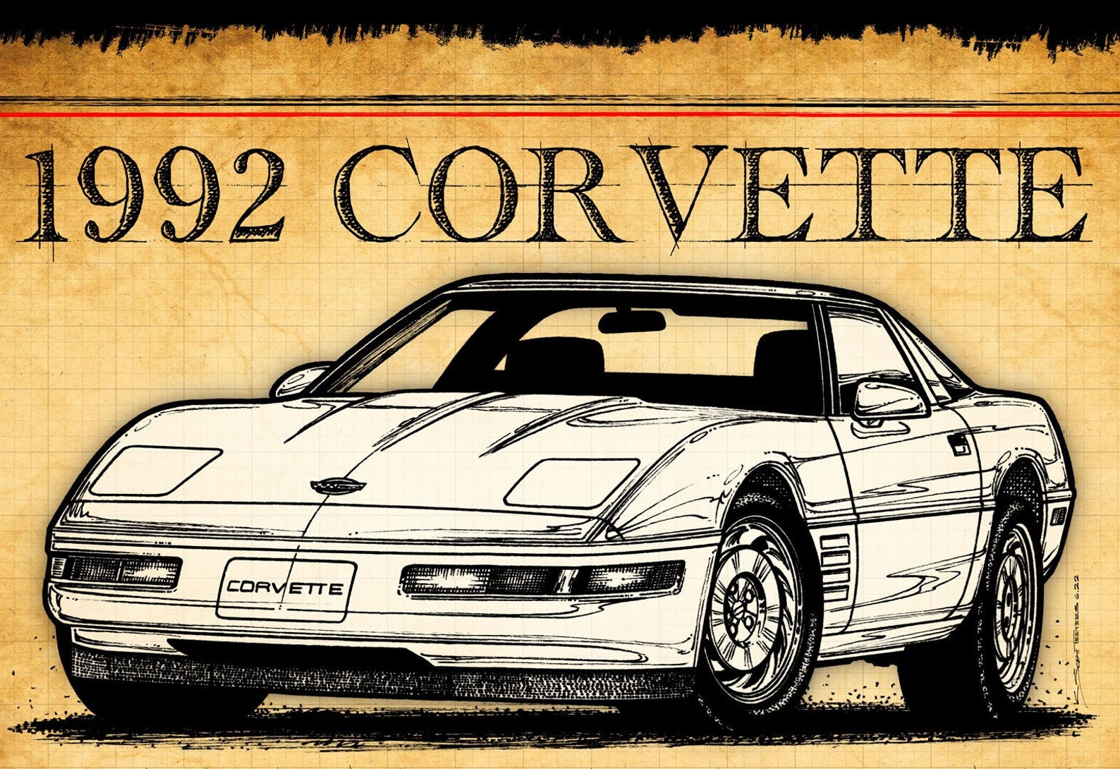 1992 C4 Corvette Canvas Wrap Art Print ,12x18, 16x24 Classic C4 LT1 ...