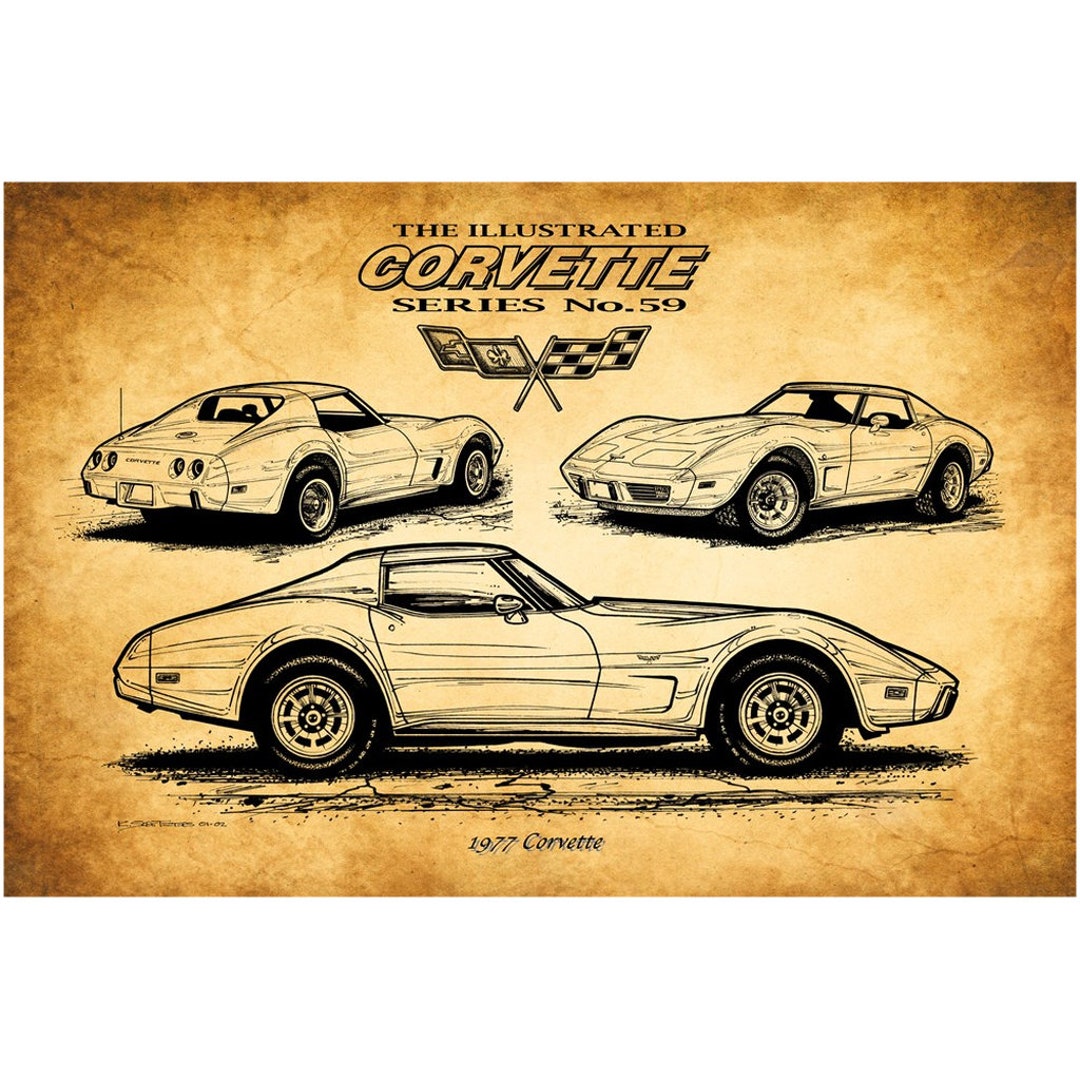 1977 Chevrolet Corvette Stingray Sports Car, 12x18 or 16x24 Canvas ...