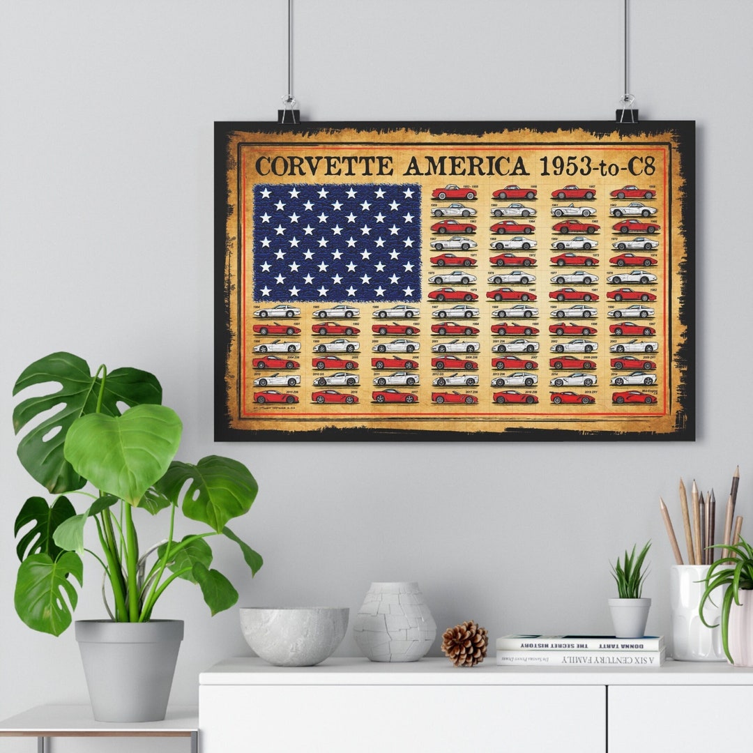 C1 to C8 Corvette Giclée Art Print Flag on Parchment Color Corvette ...