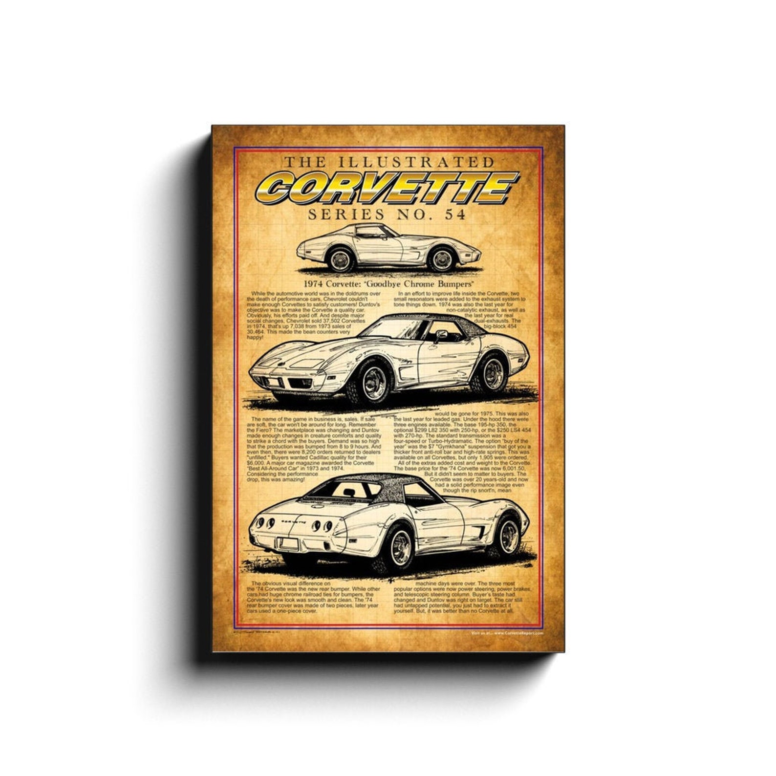 1974 C3 Corvette Canvas Wrap Art Print 12x18 16x24 Classic - Etsy