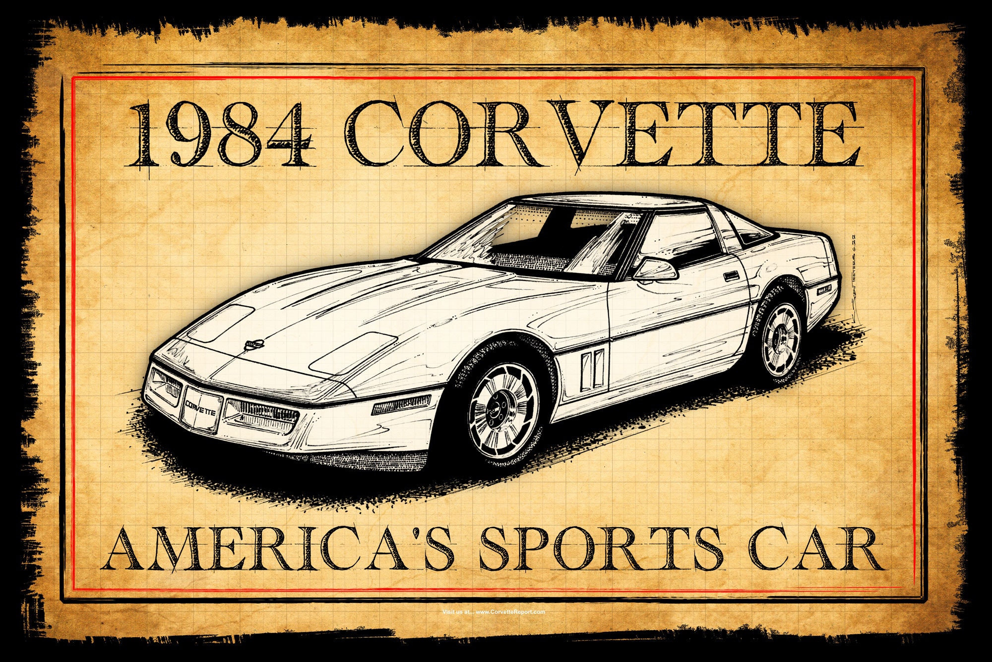1984 C4 Corvette Canvas Wrap Art Print ,12x18, 16x24 Classic C4 ...