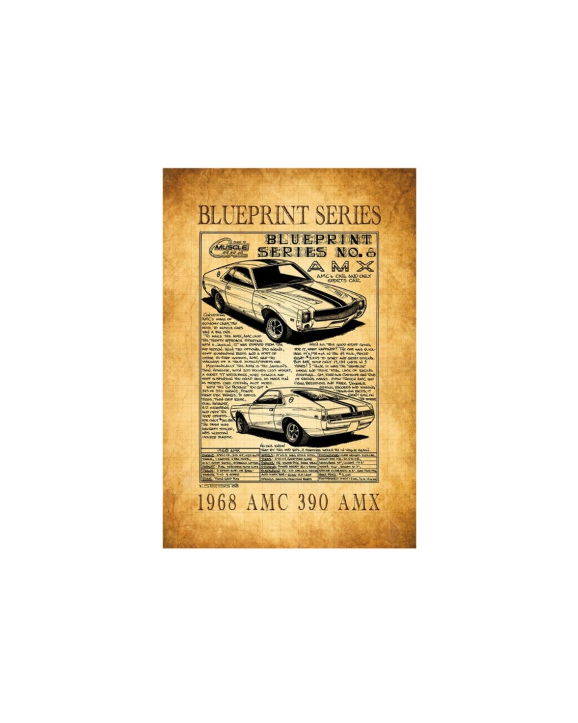 1968 AMC AMX Canvas Poster Art Print, American Motors Muscle Car, Sizes ...