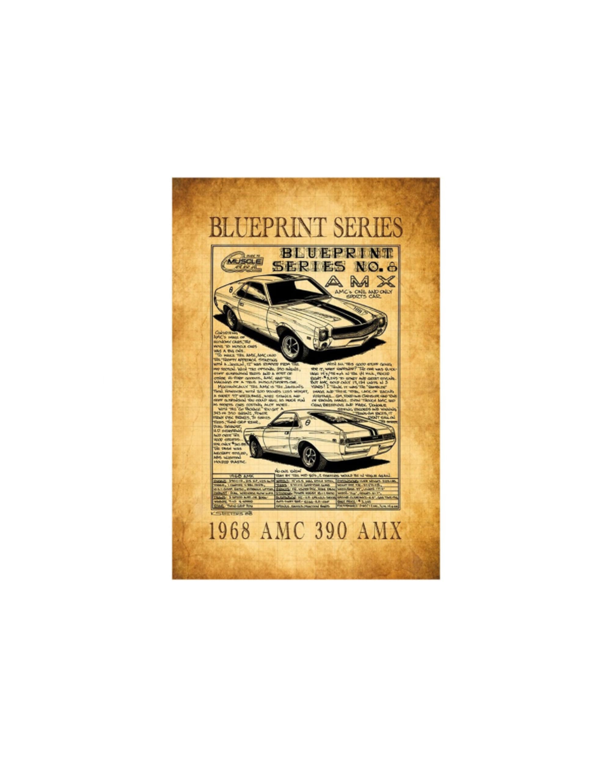 1968 AMC AMX Canvas Poster Art Print, American Motors Muscle Car, Sizes ...