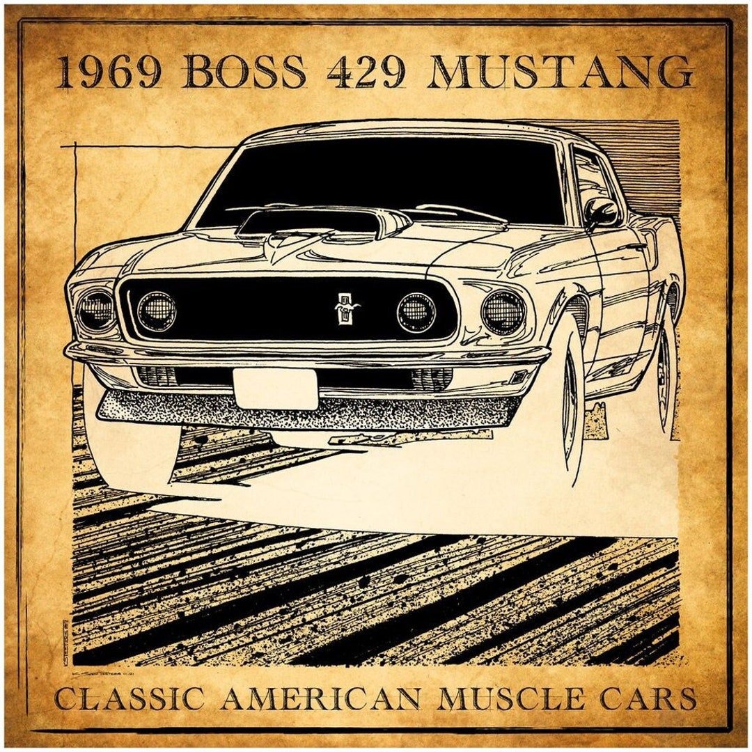 1969 BOSS 429 Mustang Canvas Poster Art Print, 12x12, 16x16, or 20x20 ...