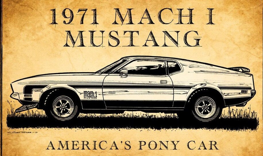 1971 Mach I Mustang Canvas Poster Art Print, 12x18, 16x24 Classic ...