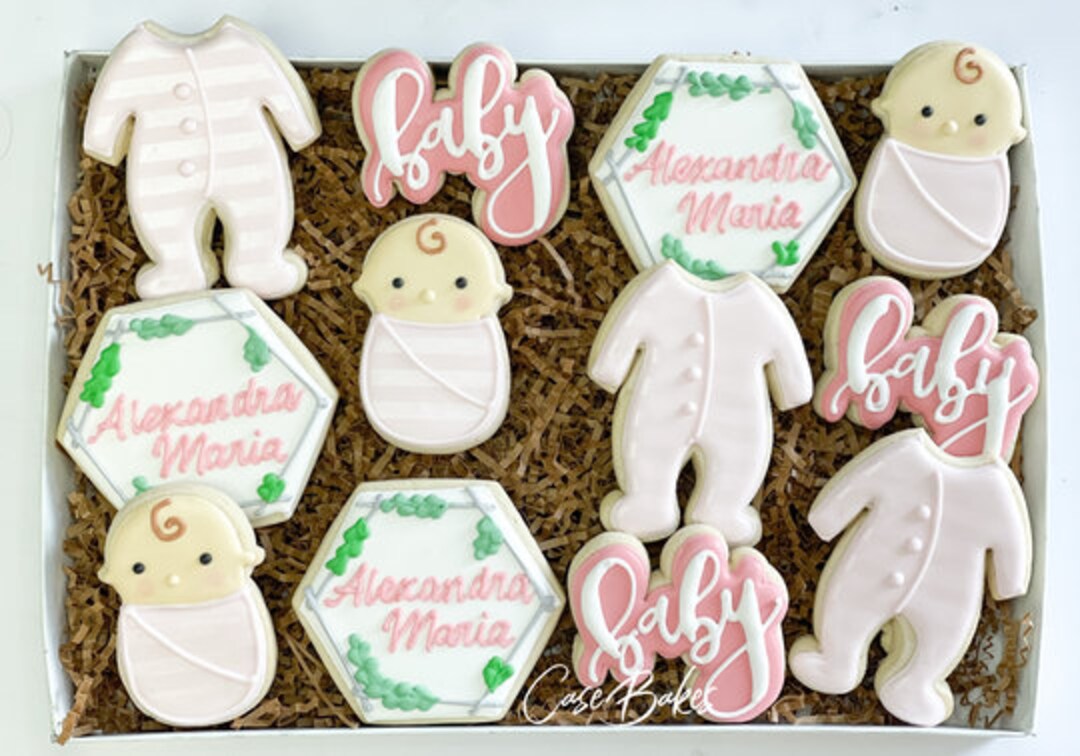 Girly Pink Greenery Baby Shower Cookies - 1 Dozen - Etsy