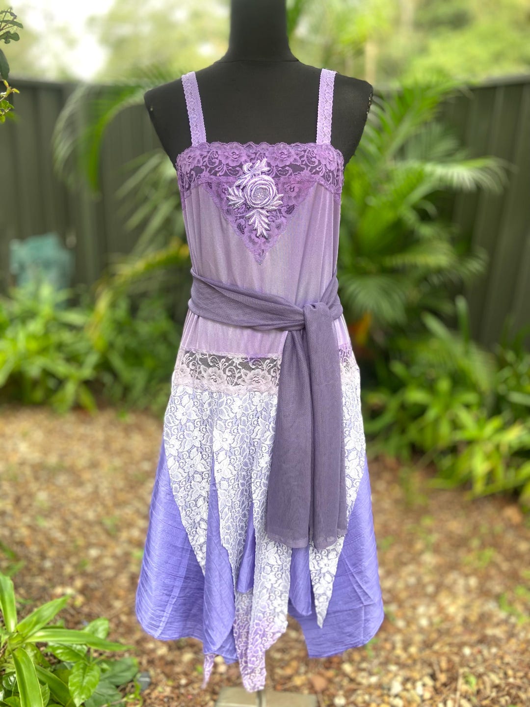 Hand-dyed Purple Slip Dress With Tattered Lace and Hanky Hem. Gypsy Boho Gothic Witch Pixie ...