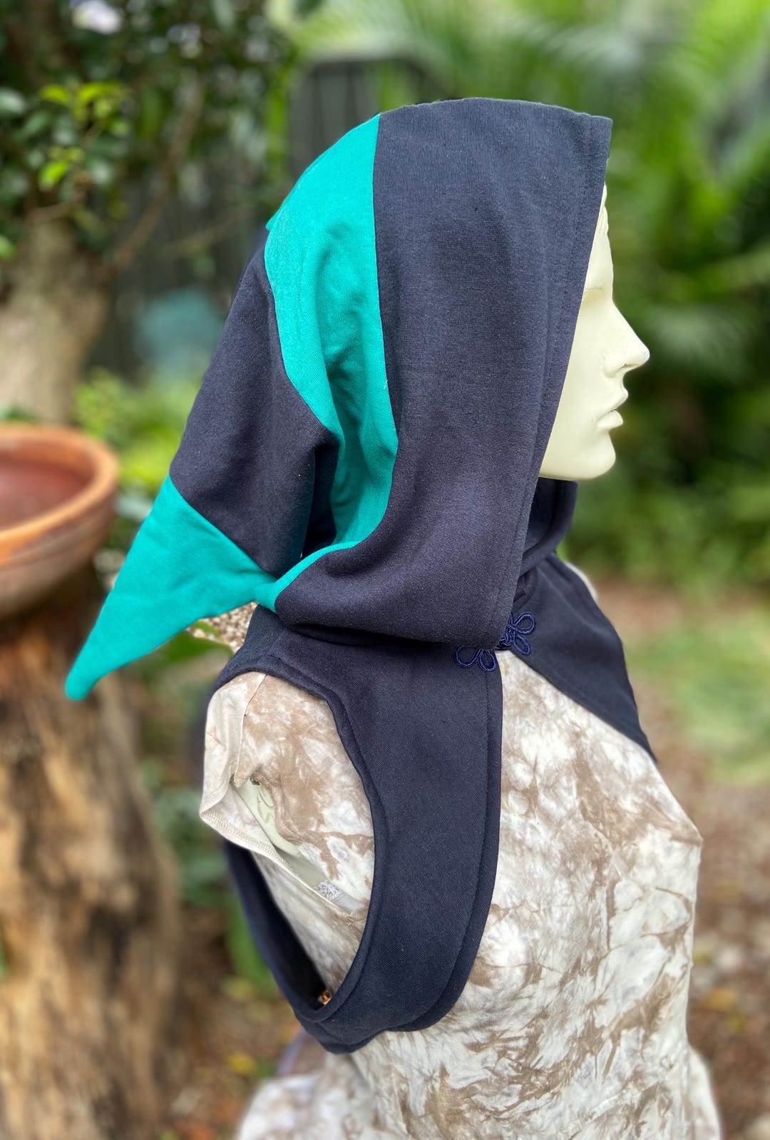 Elf Vest With Long Pointy Hood. Blue and Green Fleece Short Hoodie Vest ...