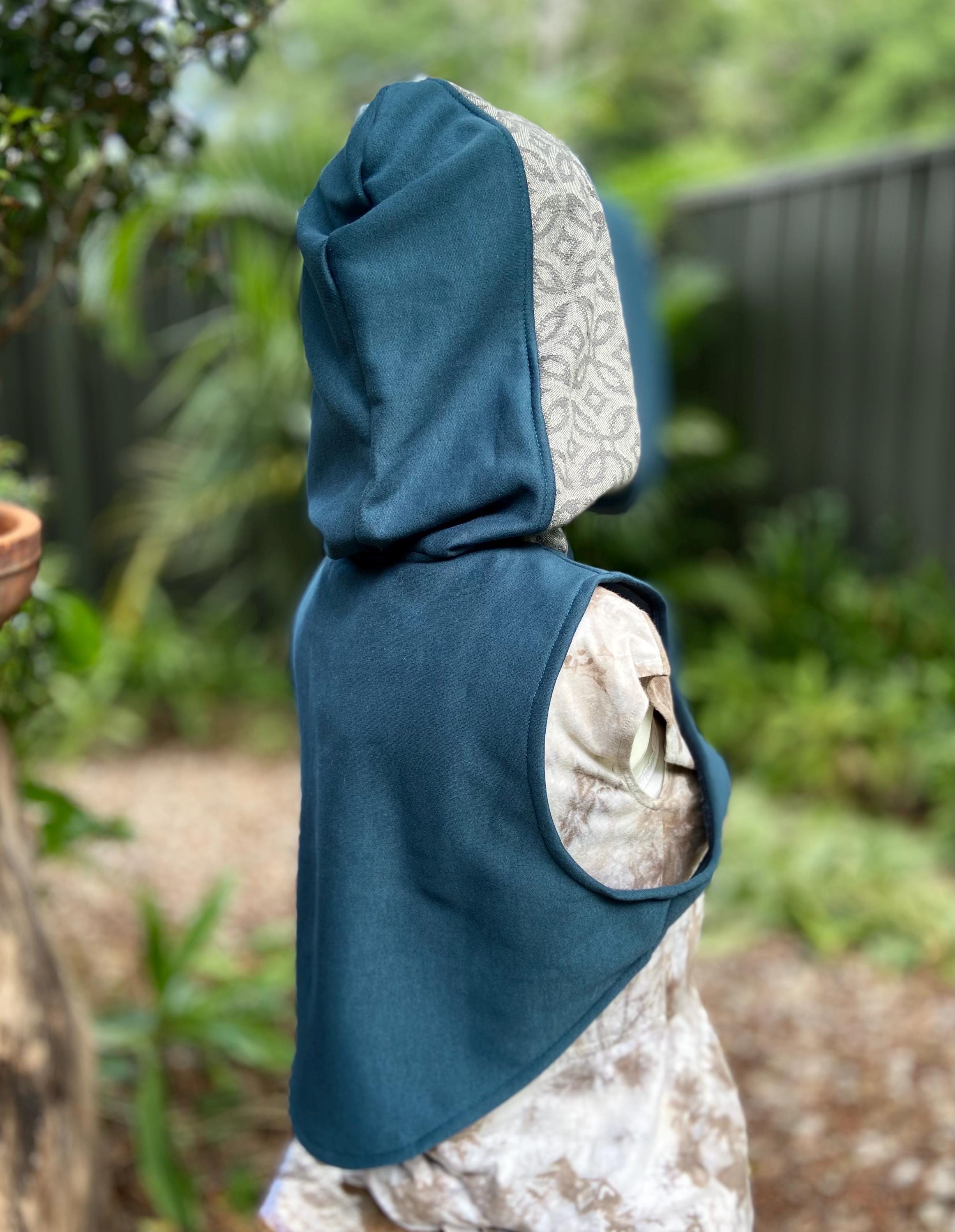 Elf Vest With Hood. Forest Green Fleece and Grey Brocade Short Hoodie ...
