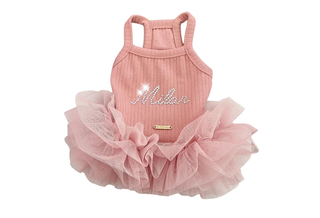 Pink Fluffy Dog Tutu With Personalized Name in Sparkly Crystals Hand ...