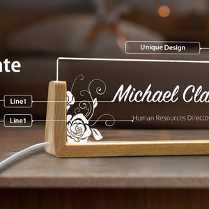 Personalized Desk Nameplate With Wooden Base, Lighted Acrylic Name Sign ...