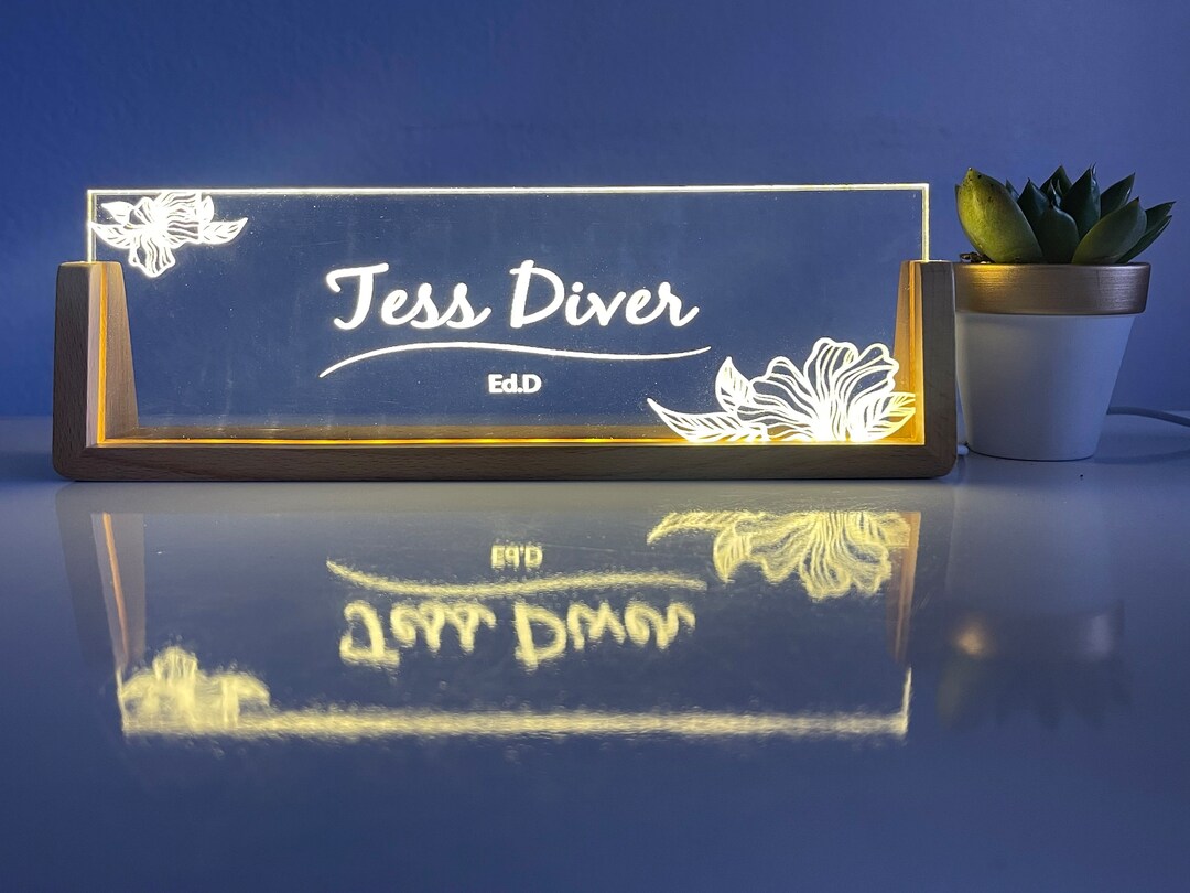 Personalized Desk Name Plate With Wooden Base, Personalized Office ...