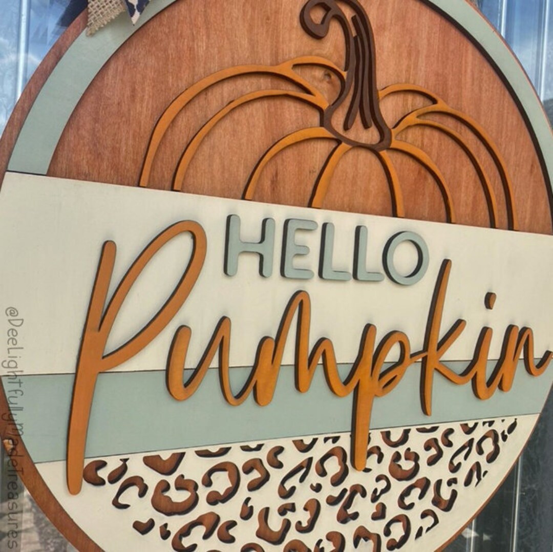 Wood Door Sign for Front Door Fall, Fall Leopard Door Hanger, Hello ...