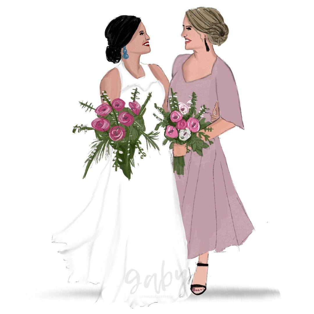 Custom Bride & Maid of Honor Wedding Illustration - Etsy