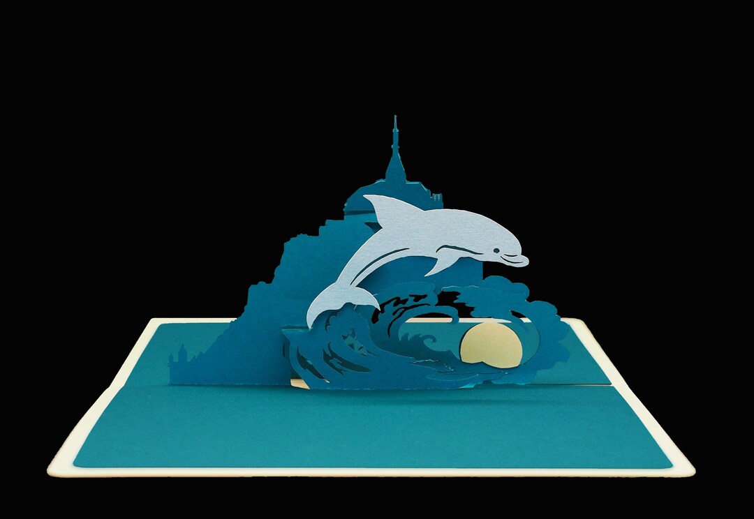 3D Greeting Card, Pop up dolphin in the Bay of Mont Saint Michel - Etsy UK