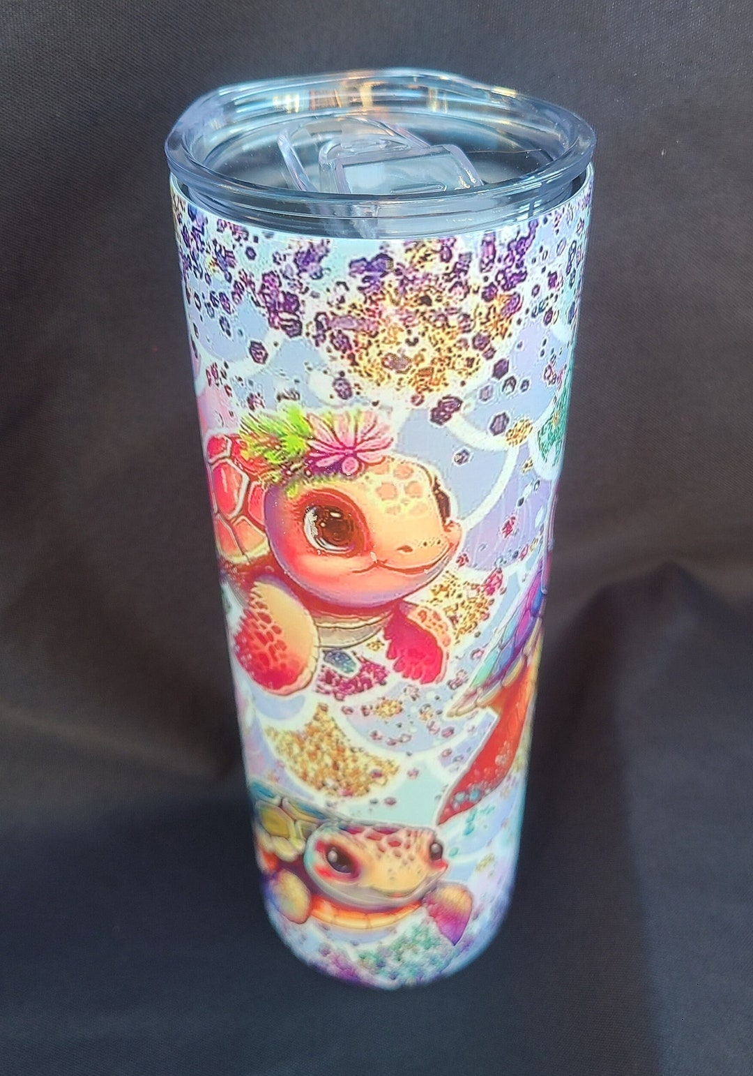 Rainbow Mermaid Scales Glitter Cartoon Baby Turtles Print Cup Custom ...