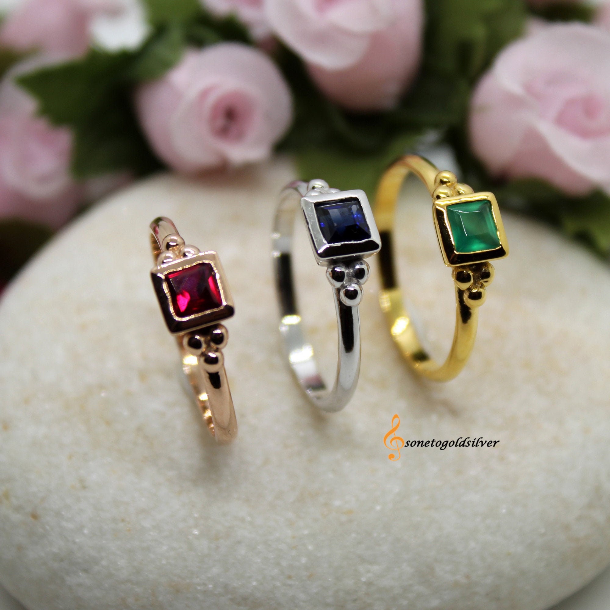 Square Gemstone Gold Ring 14K Square Gemstone Ring with | Etsy