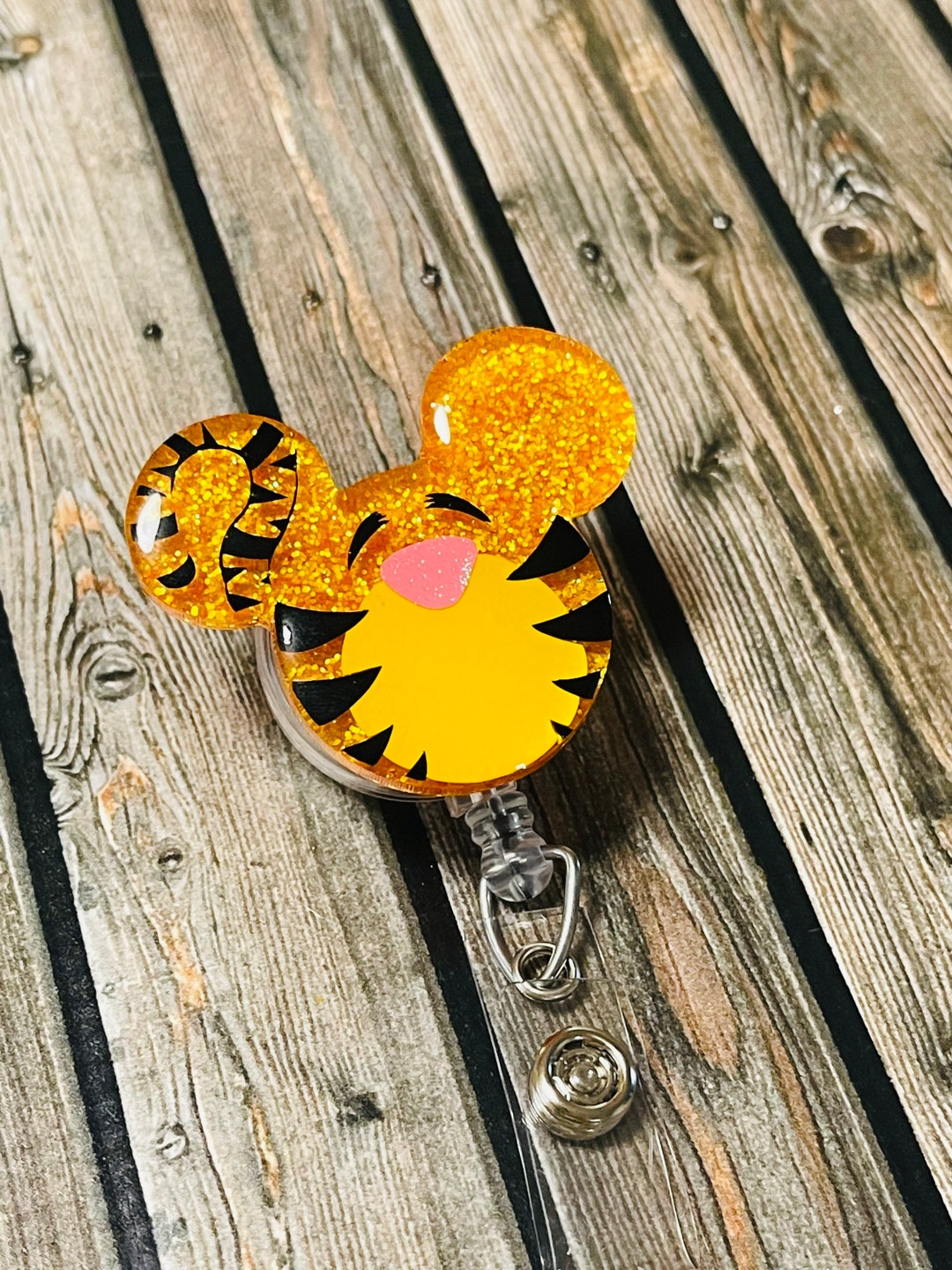 Bouncy Tiger Glitter Badge Reel - Etsy