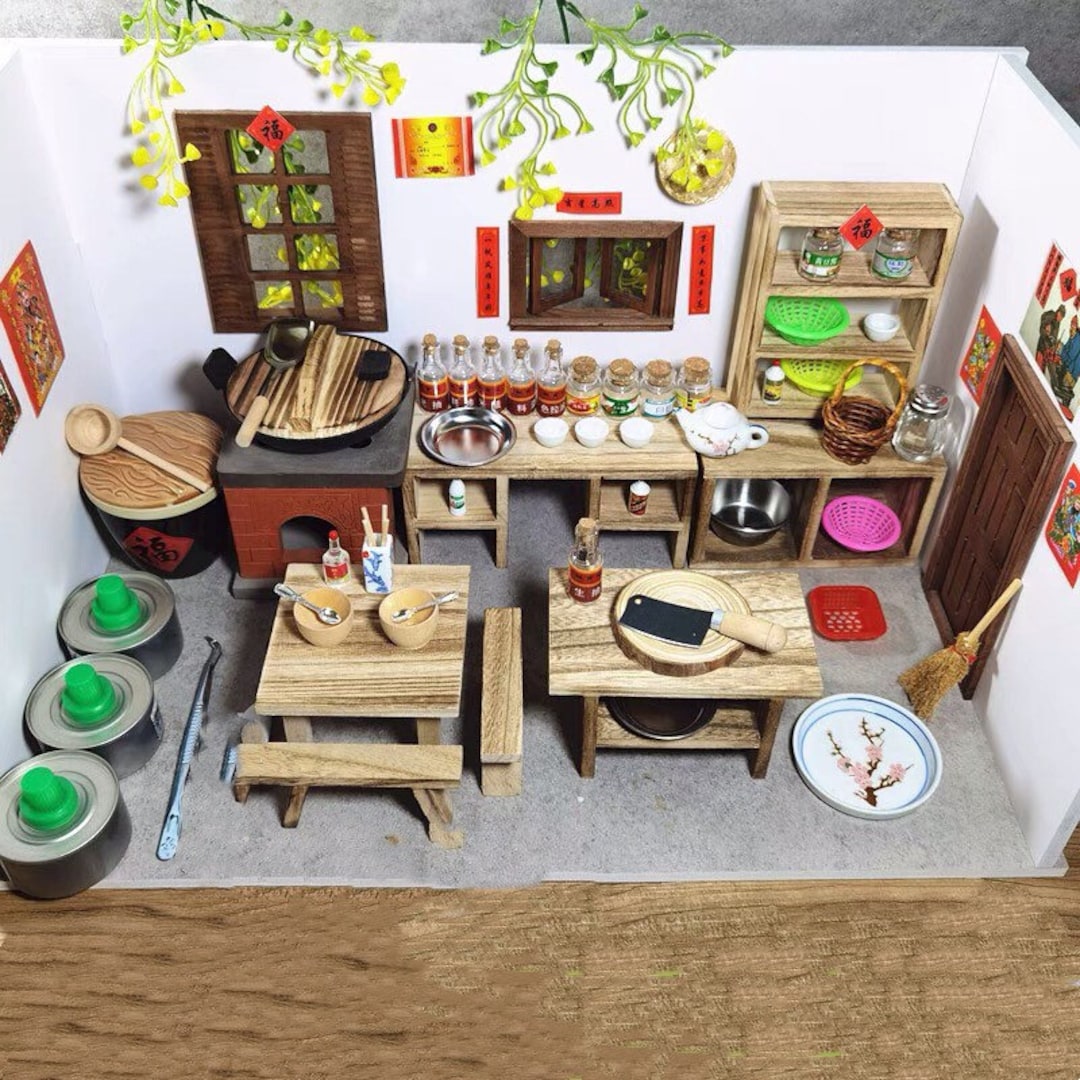 Real Mini Kitchen Cooking Retro Cooking Set Function Stove Room Box - Etsy