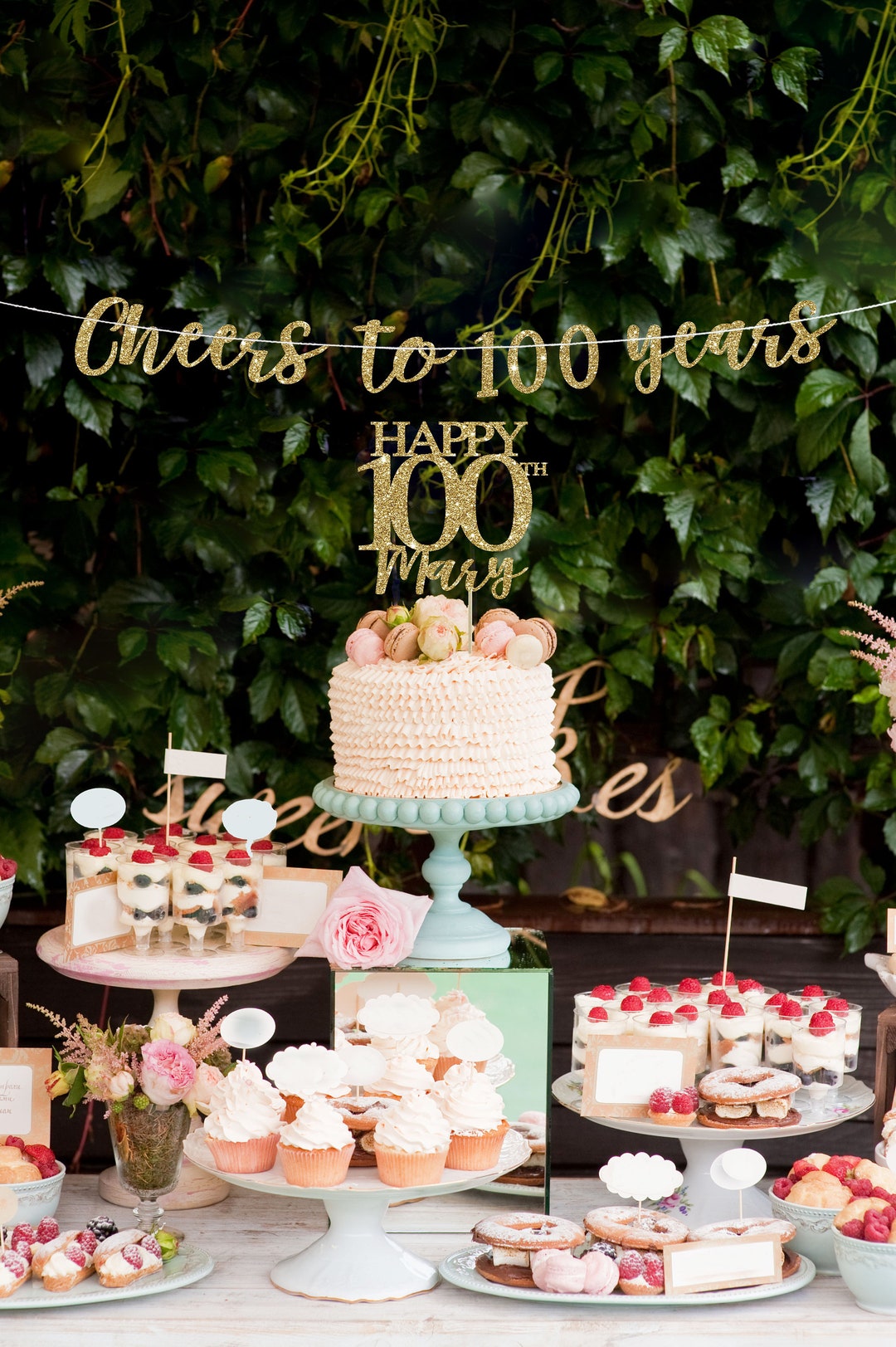 100 Cake Topper, Banner, 100th Birthday Decorations, 100 Birthday Cake ...